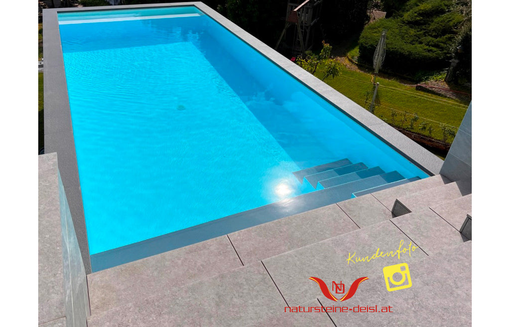 FEINSTEIN STEINOPTIK GNEIS GRAU mit WINKEL POOL-BECKENRAND-STEIN ...