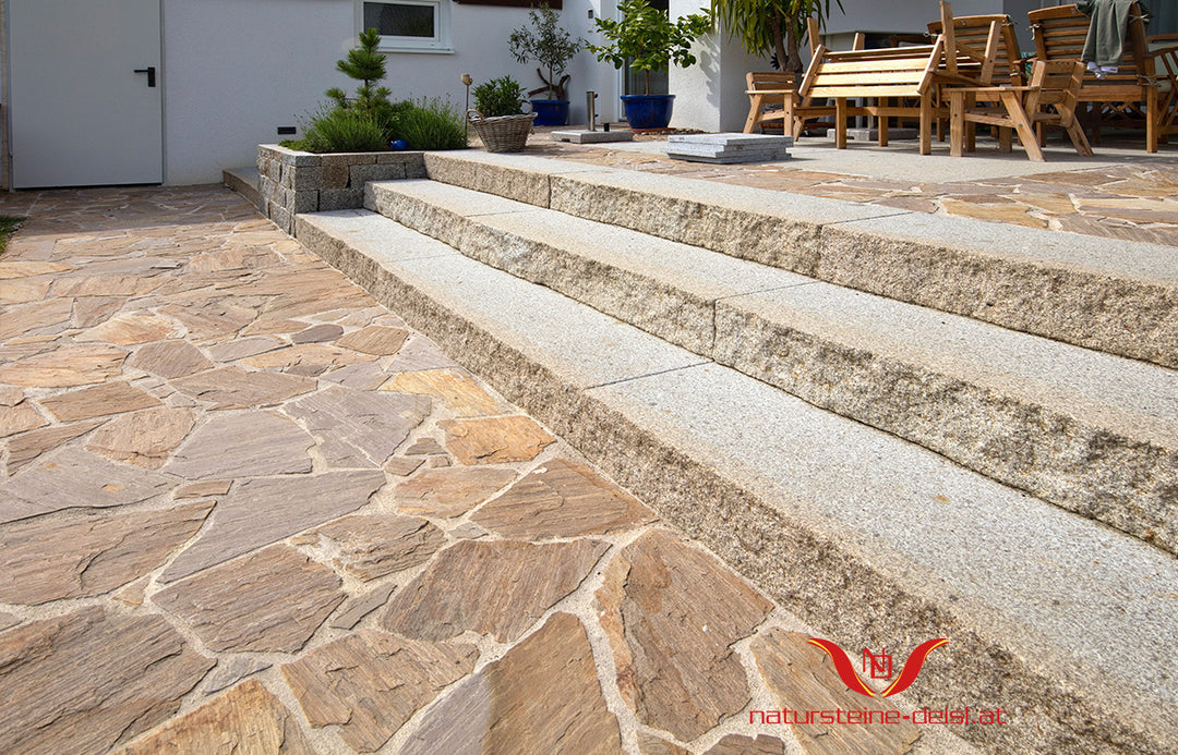 HARTBERGER GRANIT GRAU / GELB BLOCKSTUFE bruchrau und sandgestrahlt ...